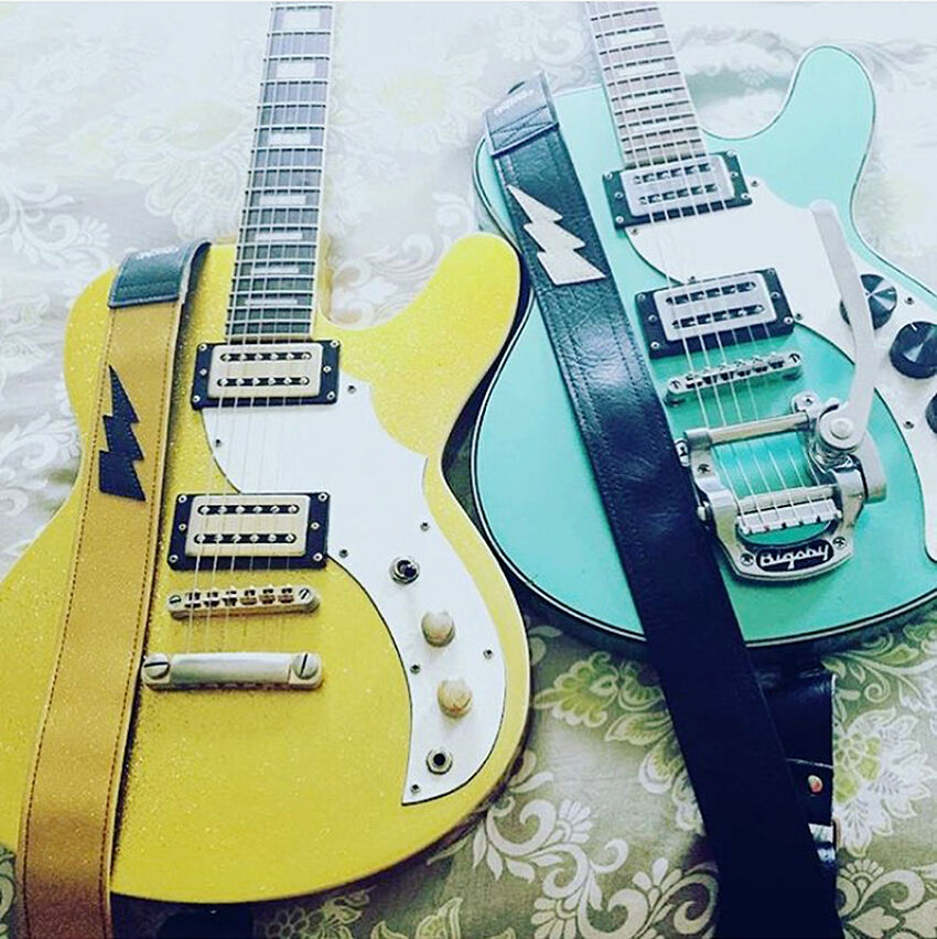 Custom Gold Sparkle Lightning Bolt Guitar Strap