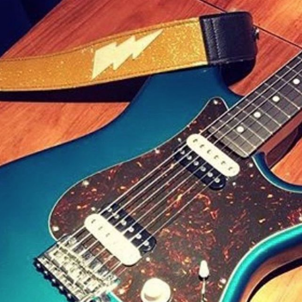 Custom Gold Sparkle Lightning Bolt Guitar Strap