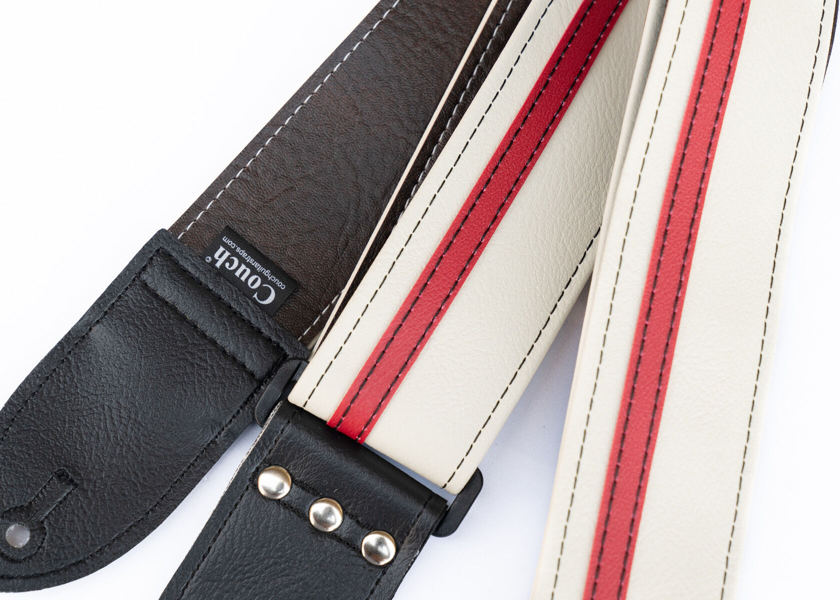 White & Red Racing Stripe Guitar Strap